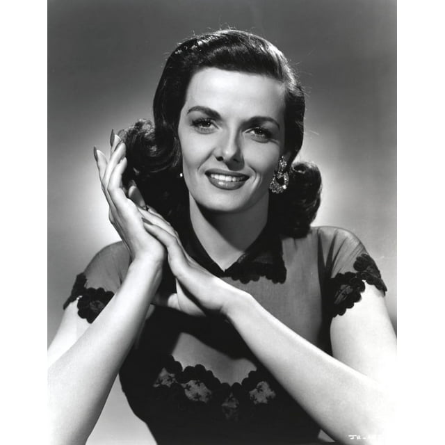 Jane Russell Portrait in Black Sheer Silk Top Lace Dress with Hands ...
