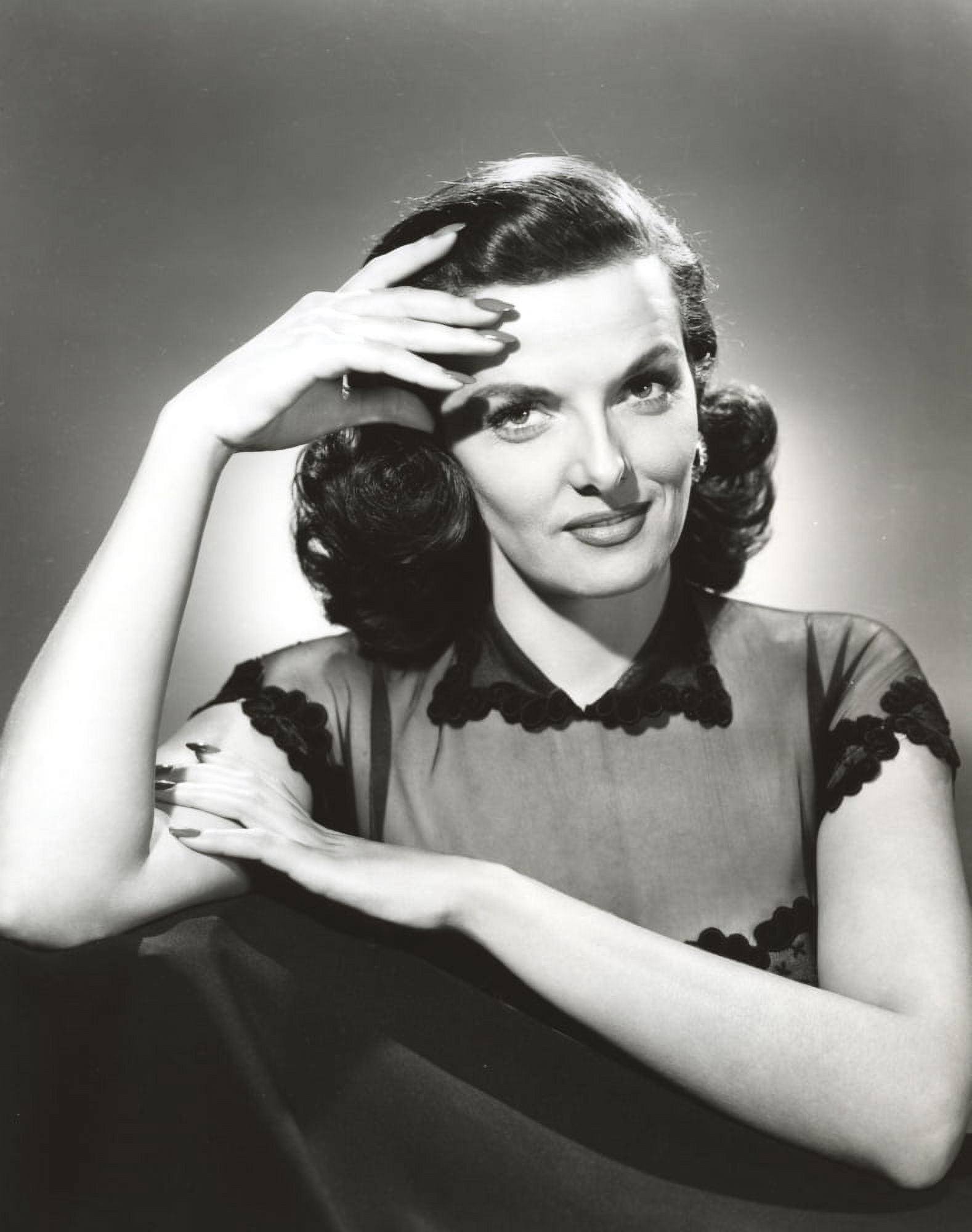 Jane Russell Portrait in Black Sheer Silk Top Short Sleeve Lace Dress ...