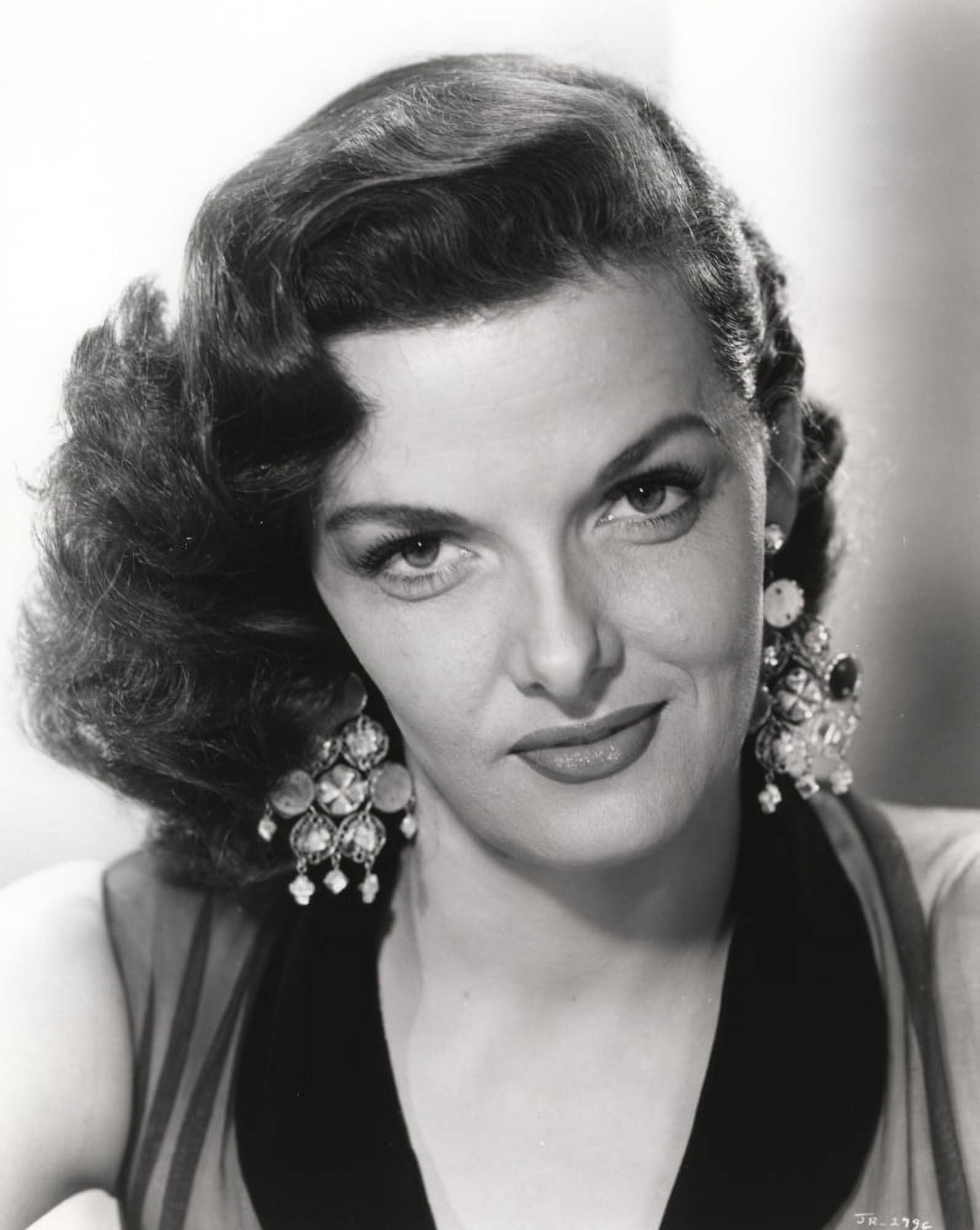 Jane Russell Portrait in Silk Long Sleeve and Black V-Neck Dress with ...