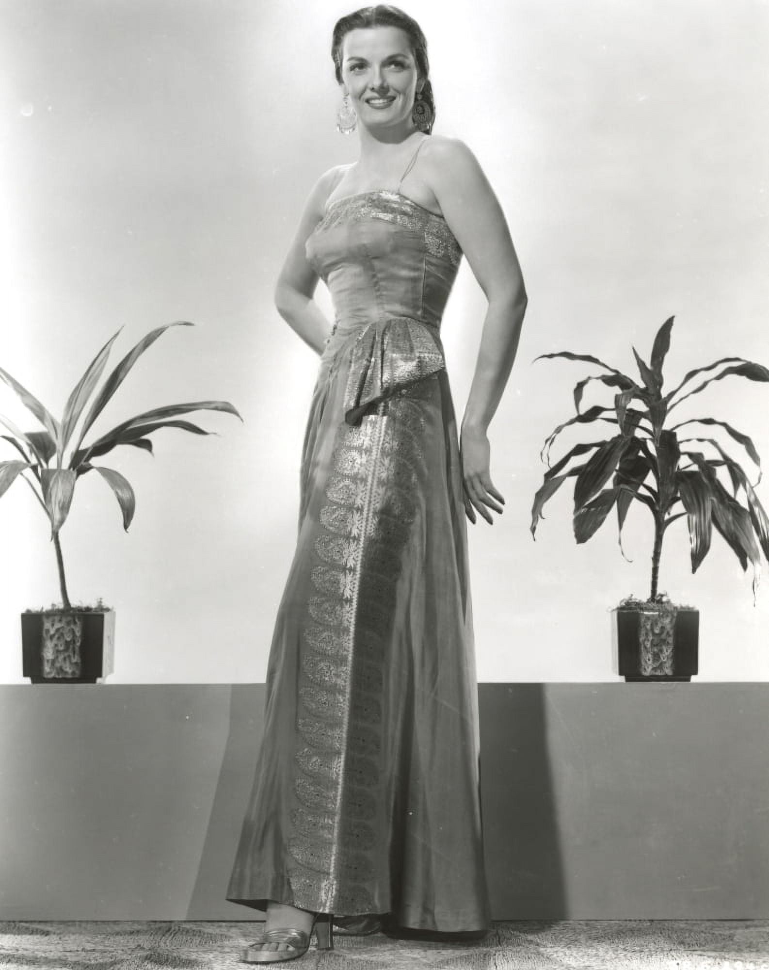 Jane Russell Portrait in Silk Strap Dress with Long Pleated Skirt Photo ...