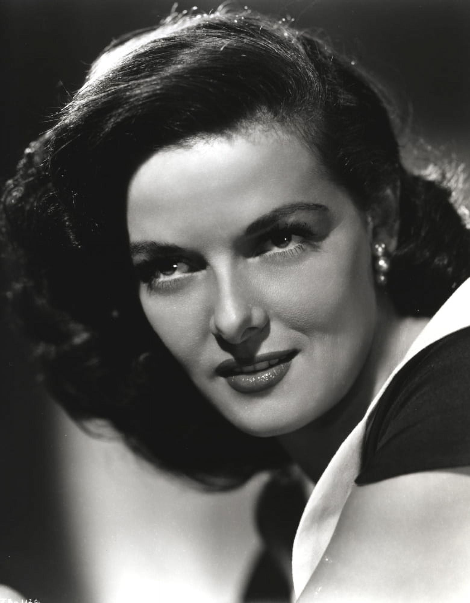 Jane Russell Portrait in White Collar Black Velvet Dress and Pearl ...