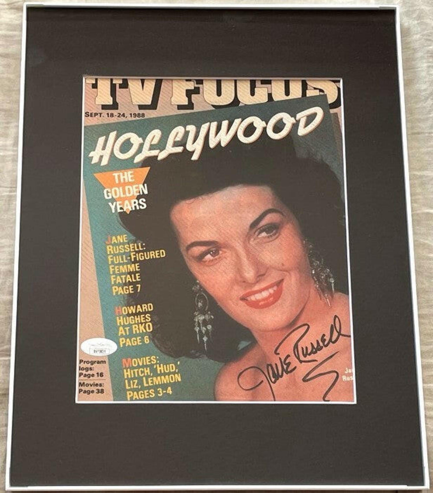 Jane Russell autographed 1988 TV Focus magazine cover matted and framed ...