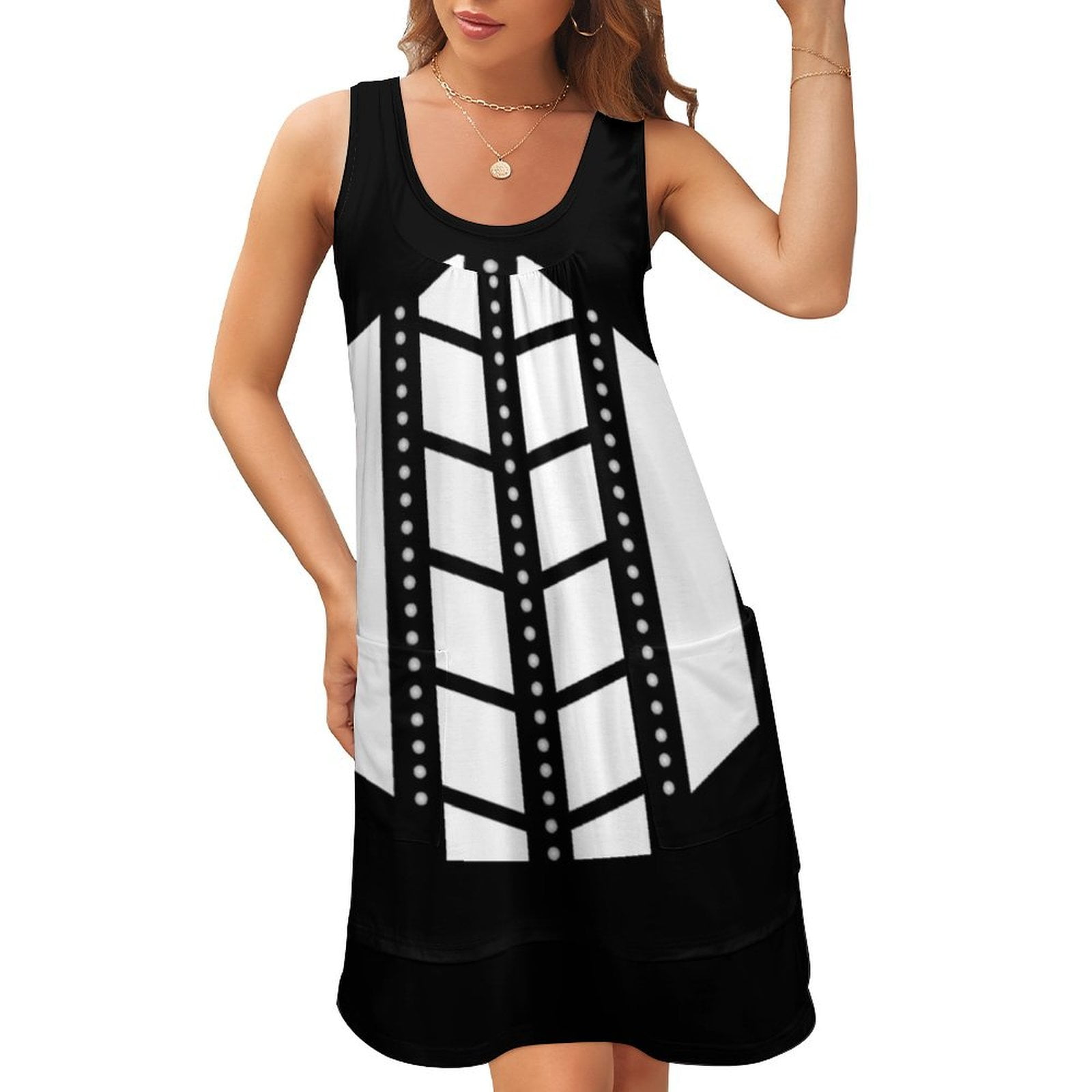 Jane Seymour costume Sleeveless U-Neck Fake Two Piece Dress african ...