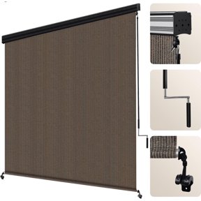 Keystone Fabrics Outdoor Roller Patio Sun Shade 6ft Wide (Brown/Black ...