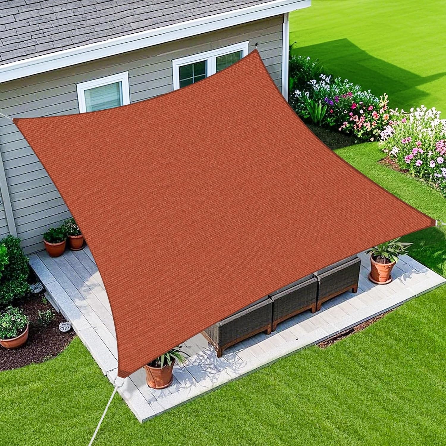 Jane Stone 12'X12' Square 185 GSM HDPE Curved Edge Sun Sail,95% UV ...