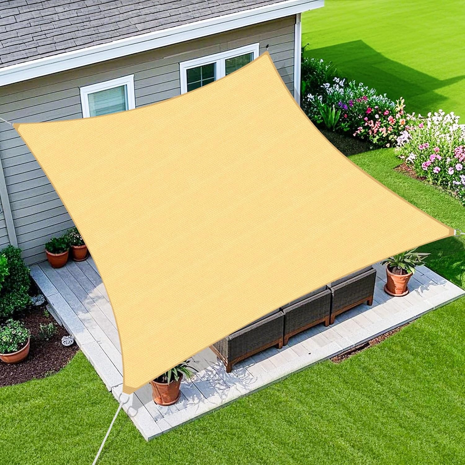 Jane Stone Sun Shade Sail 16'X20 Curved Edge Outdoor Shade Canopy Sand ...