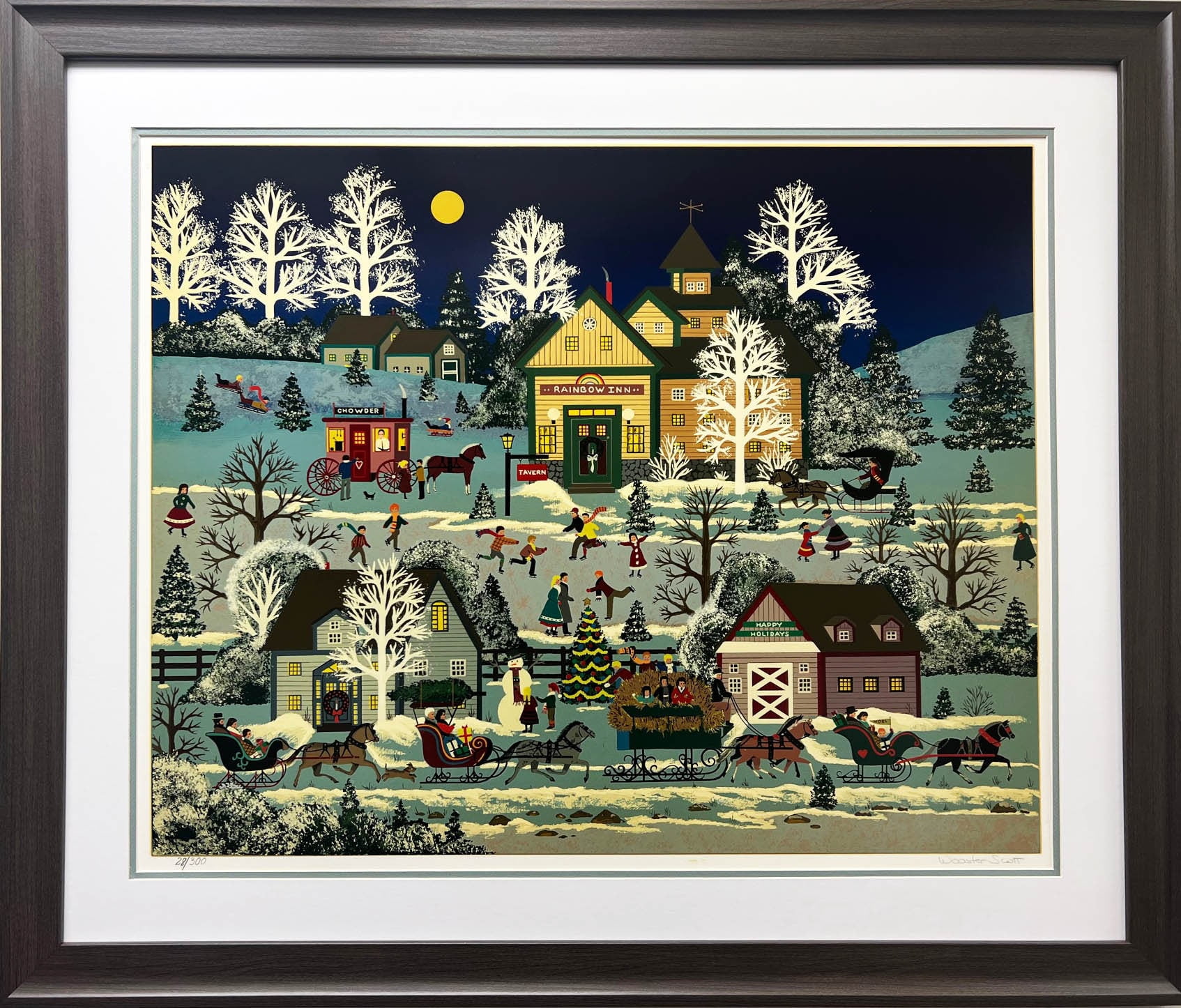 Jane Wooster Scott "Christmas Traffic Jam" Framed Hand Signed Serigraph ...
