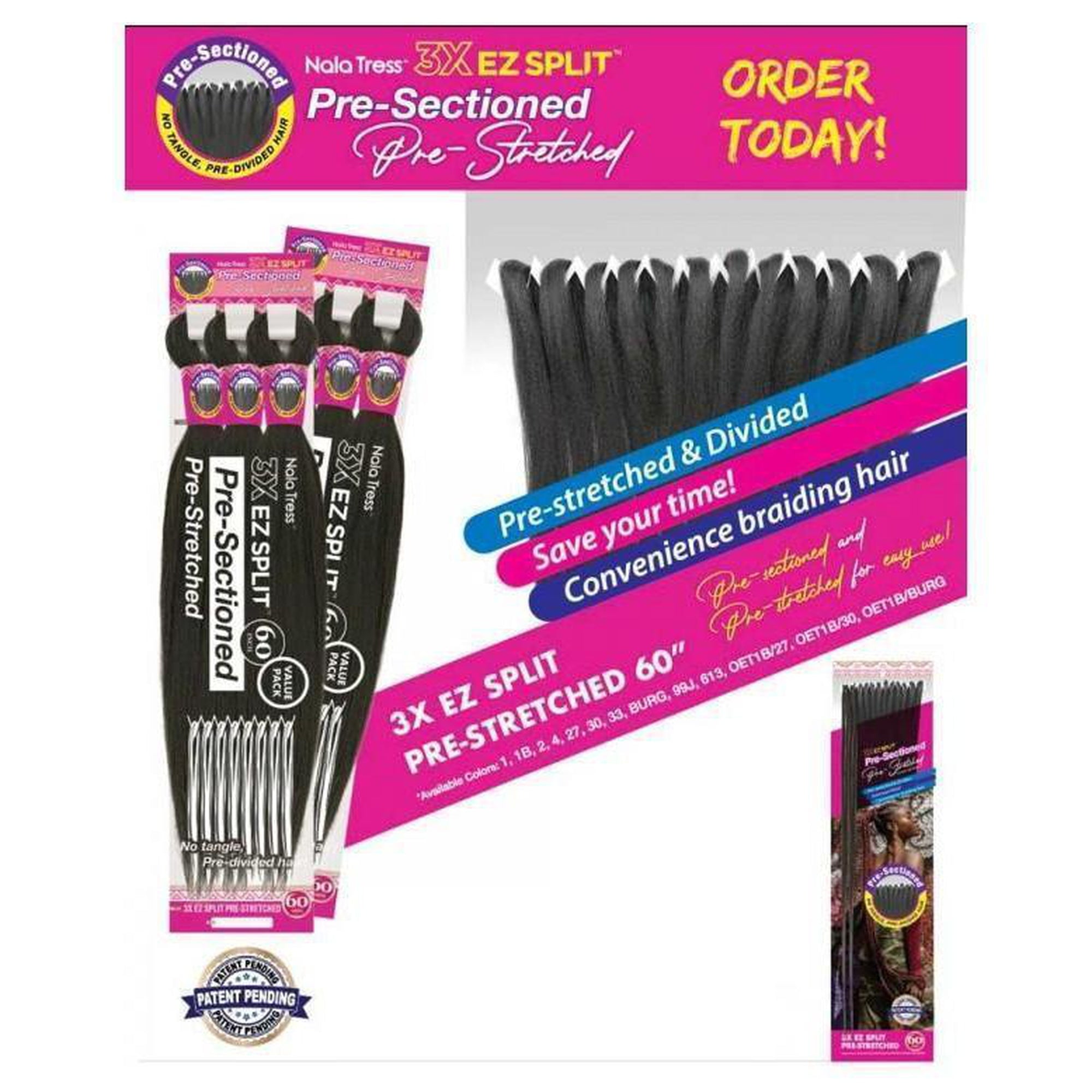 JANET COLLECTION NALA TRESS 3X EZ SPLIT PRE-STRETCHED KNOTLESS 60 ...