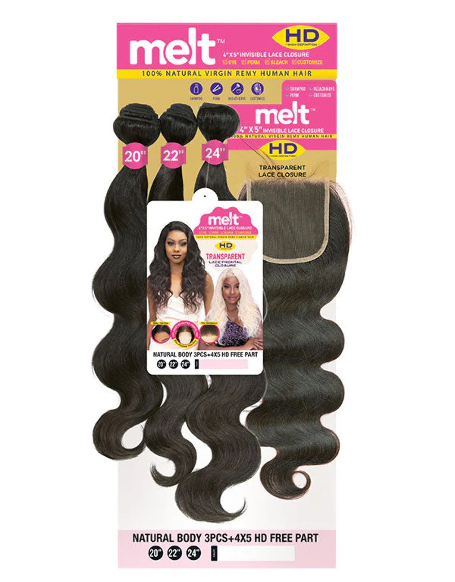 Janet Collection Melt 100% Human Hair MELT NATURAL VIRGIN HAIR 3PCS+4X5 ...
