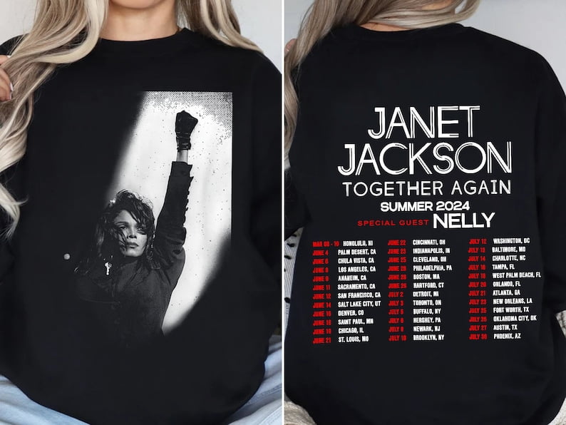 Janet Jackson Together Again Summer Tour 2024 T-Shirt, Black Color ...