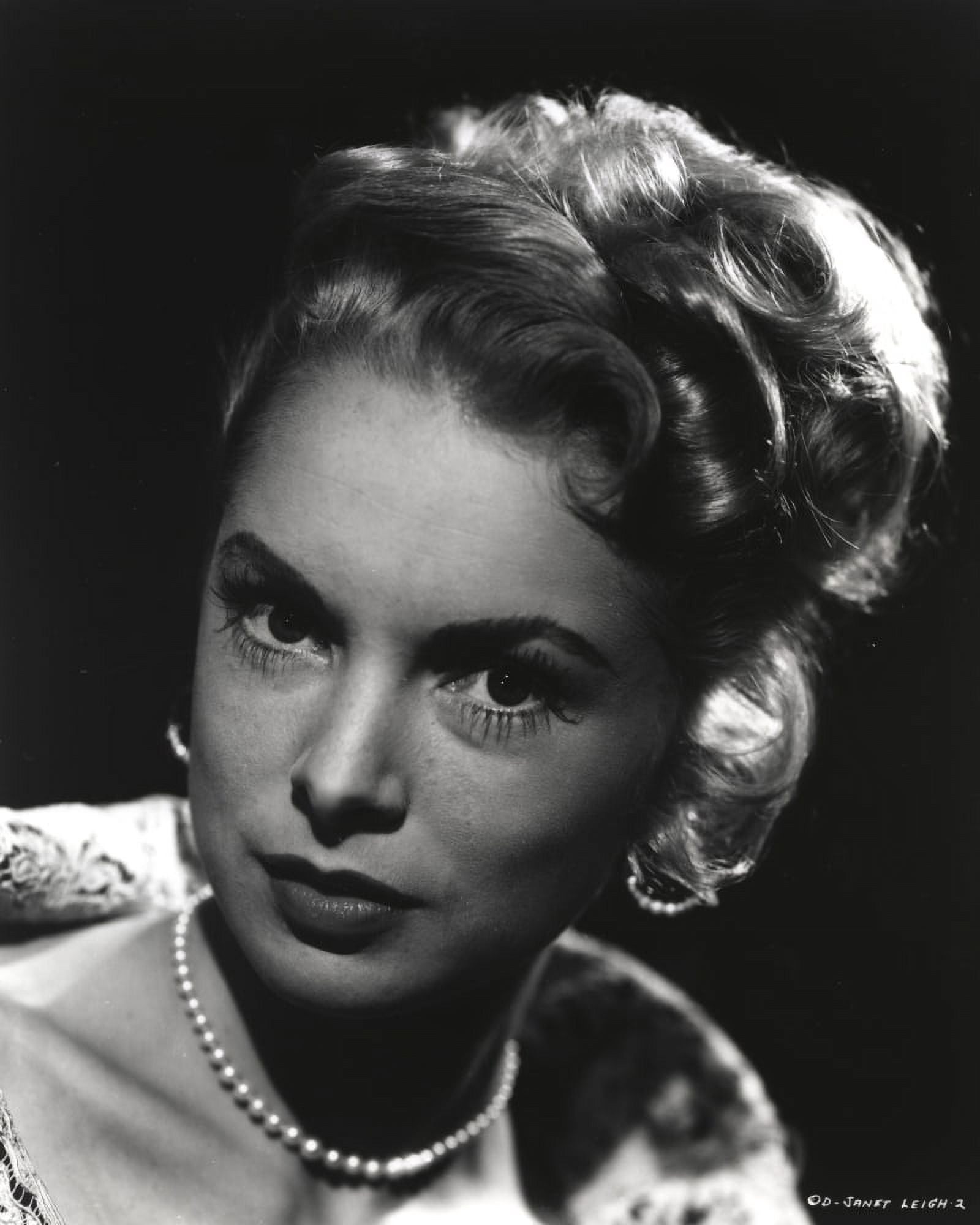 Janet Leigh Posed in White Silk V-Neck Shoulder Dress with Pearl ...