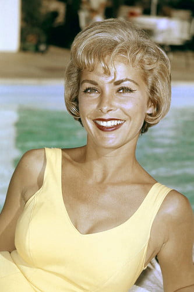 Janet Leigh beautiful smiling 1960's pose in yellow swimsuit by pool ...