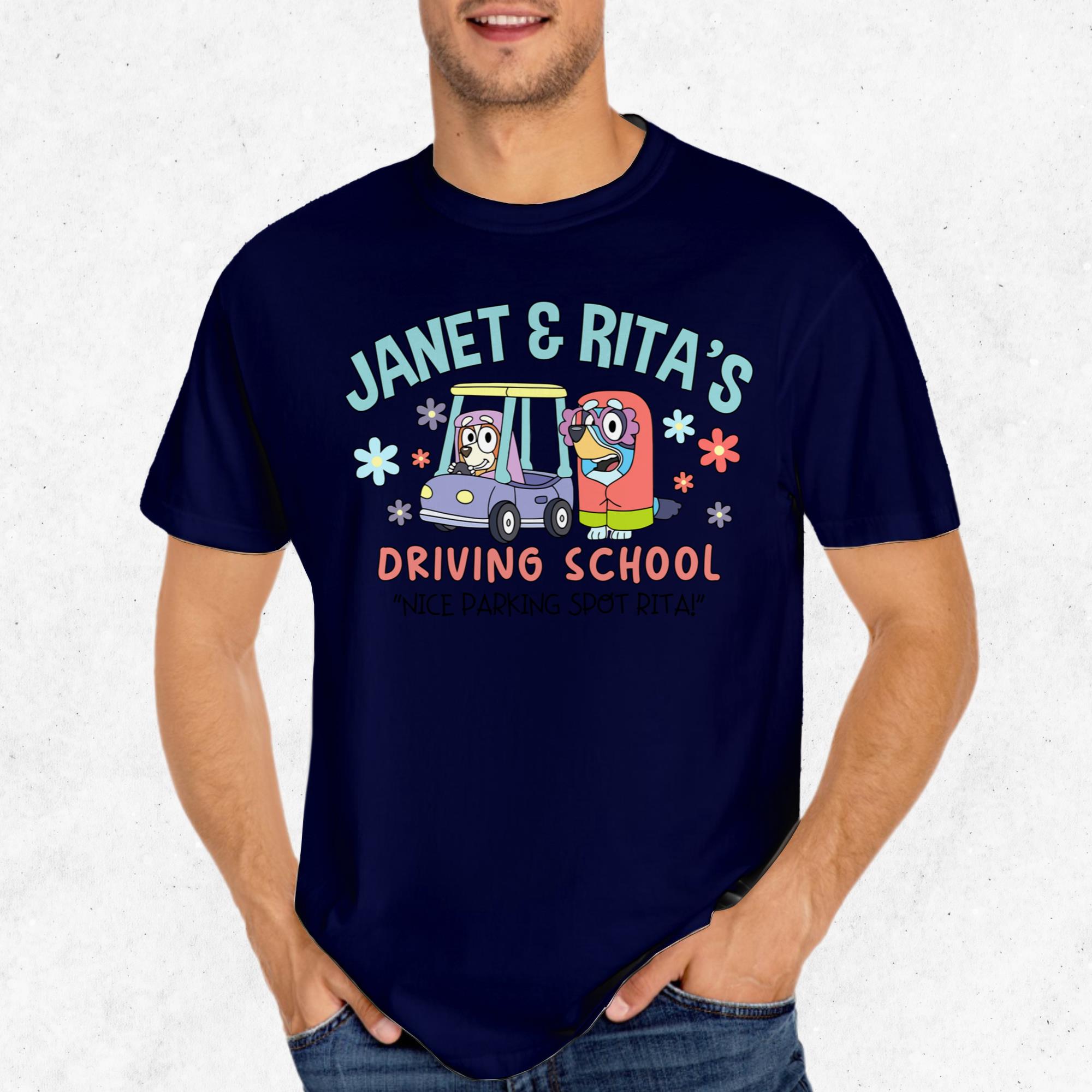 Janet & Rita's Driving School Tee - Whimsical Cartoon Design Unisex All ...
