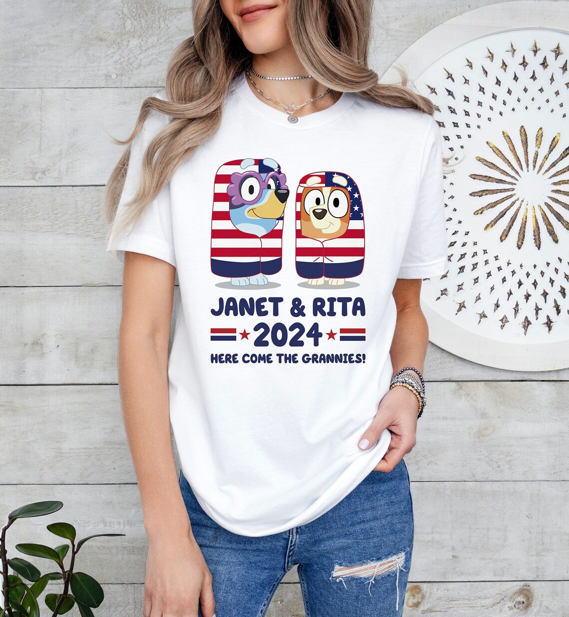 Janet and Rita 2024 Election Shirt, Bluey Lovers Tee, Here Come The ...
