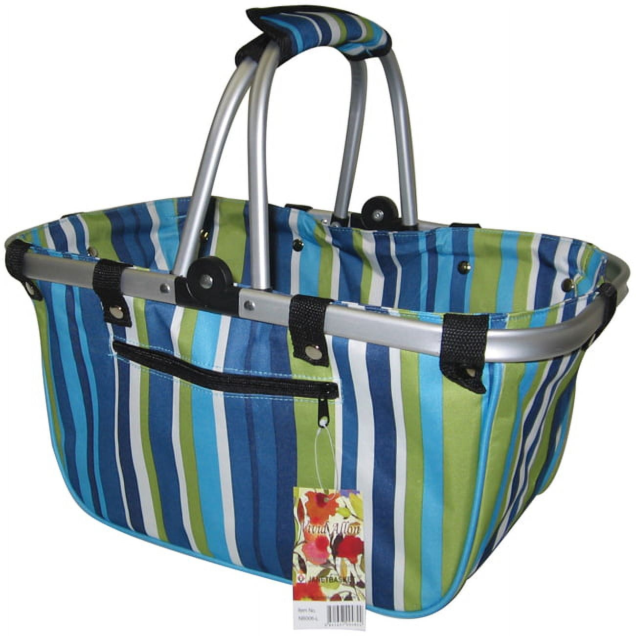 JanetBasket Blue Stripes Large Aluminum Frame Basket, 18" x 10" x 9.5 ...