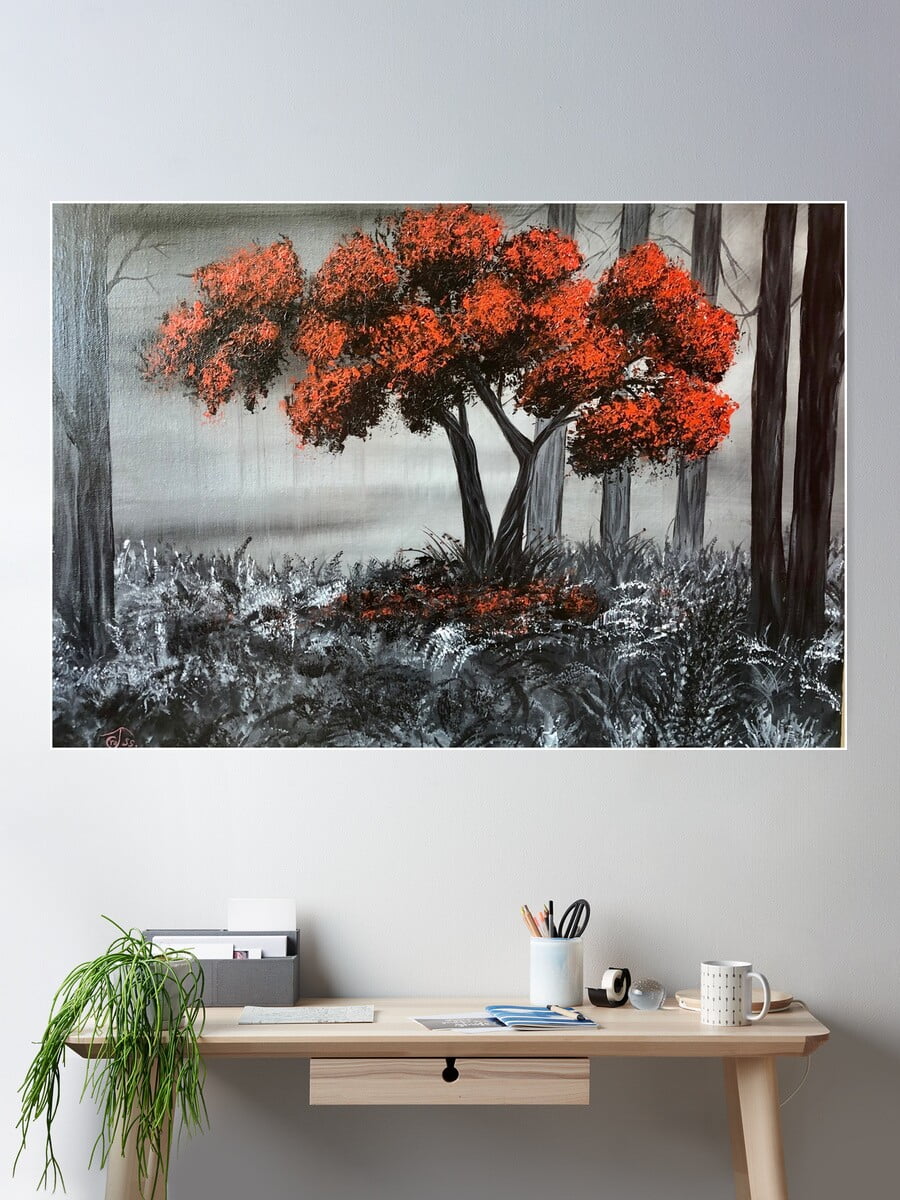 Janette Cross, Red Tree Poster Wall Art, Modern Wall Decor For Living ...