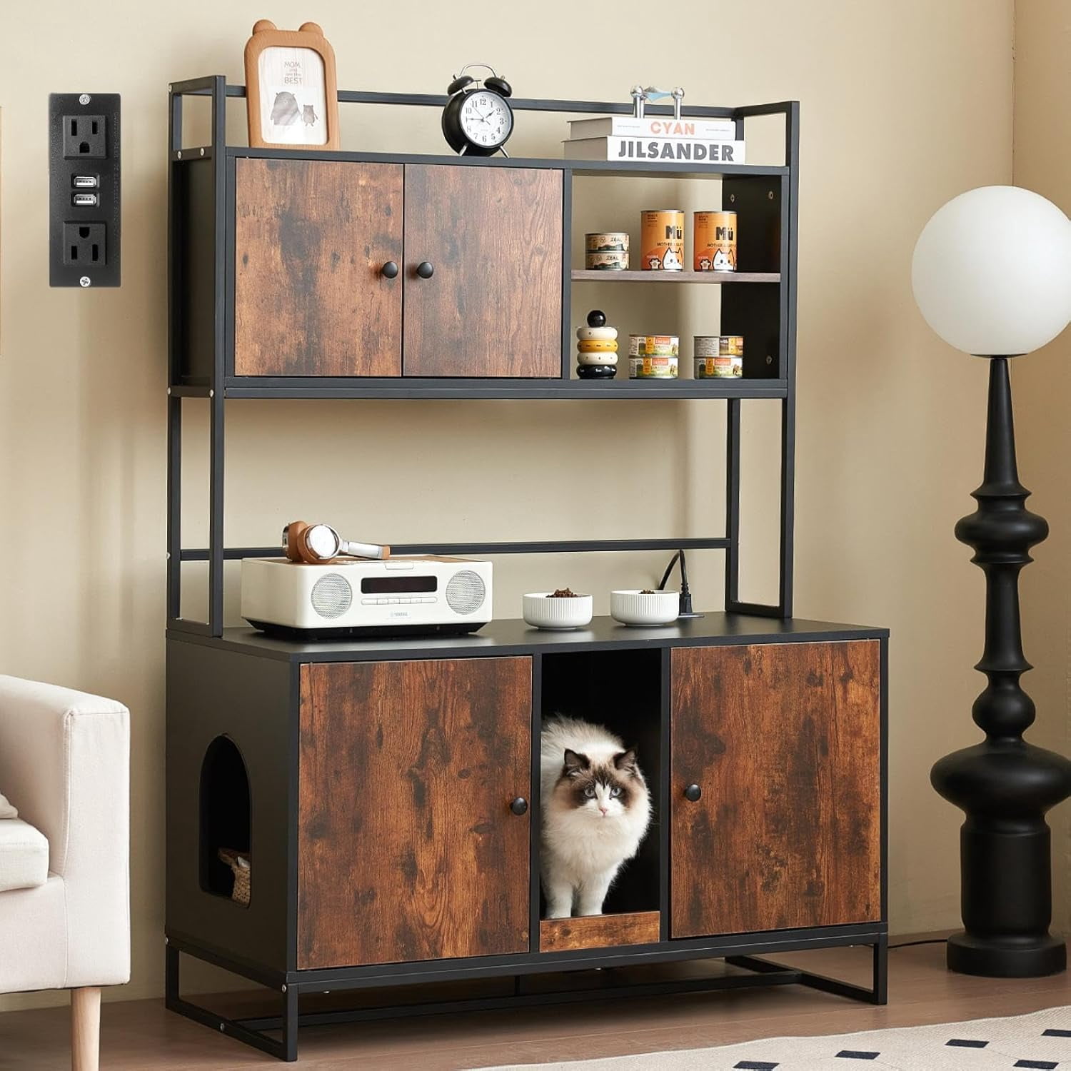 Janfly Home Litter Box Enclosure with Power Outlet, Upgrade 60'' Large ...
