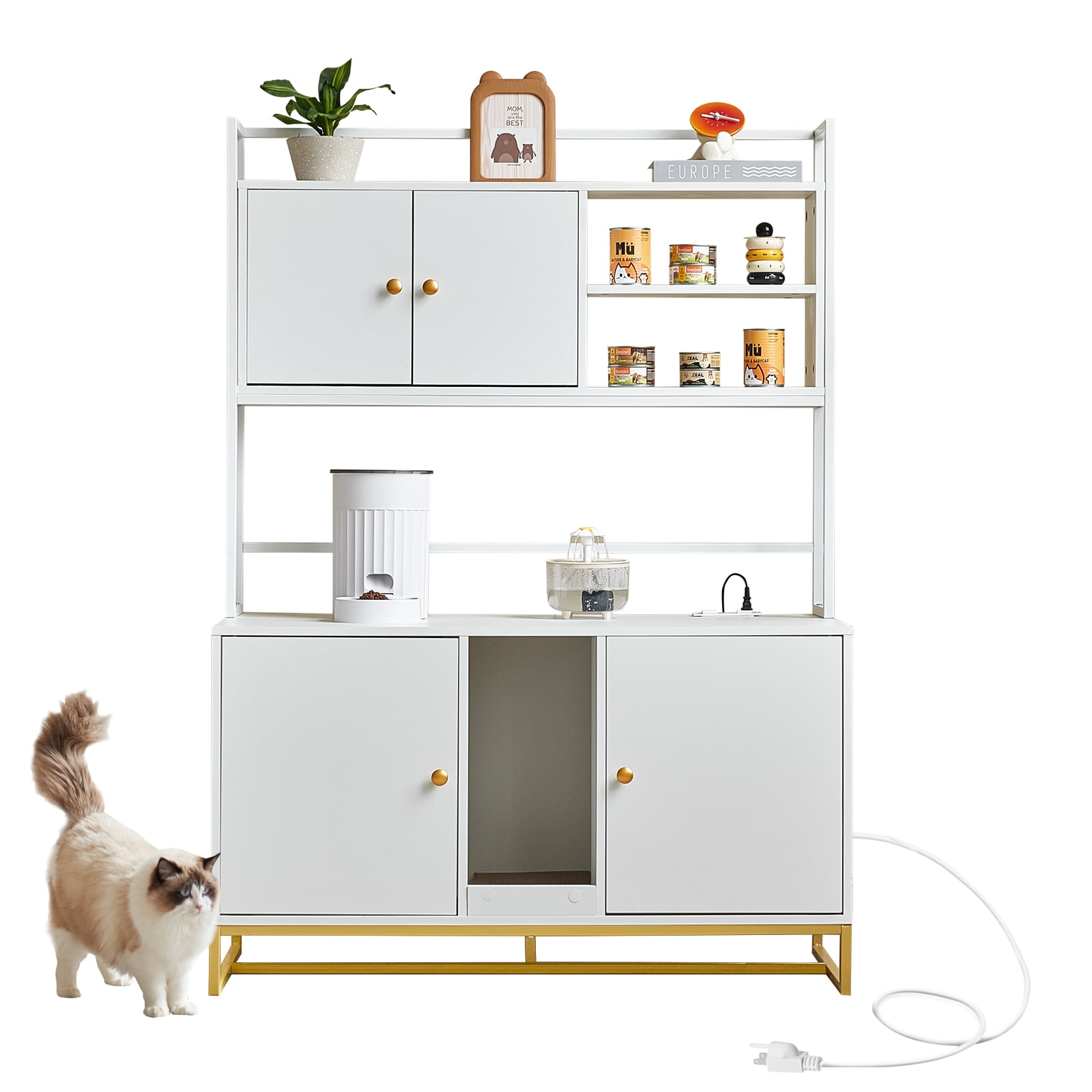 JanflyHome Cat Litter Box Enclosure for 2 Cats, 60"H Double Litter Box ...