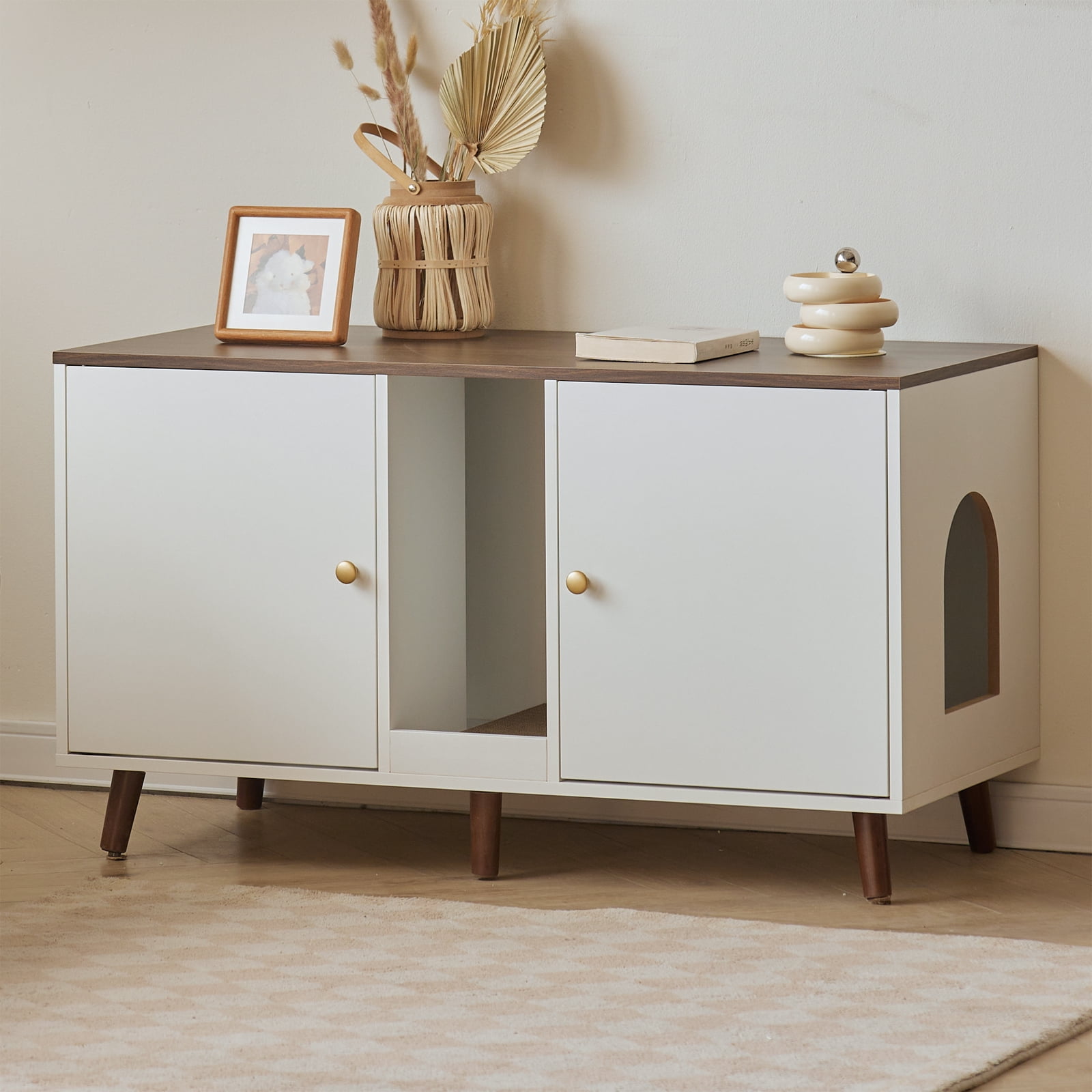 JanflyHome Double Large Cat Litter Box Cabinet, Hideaway, Dual ...