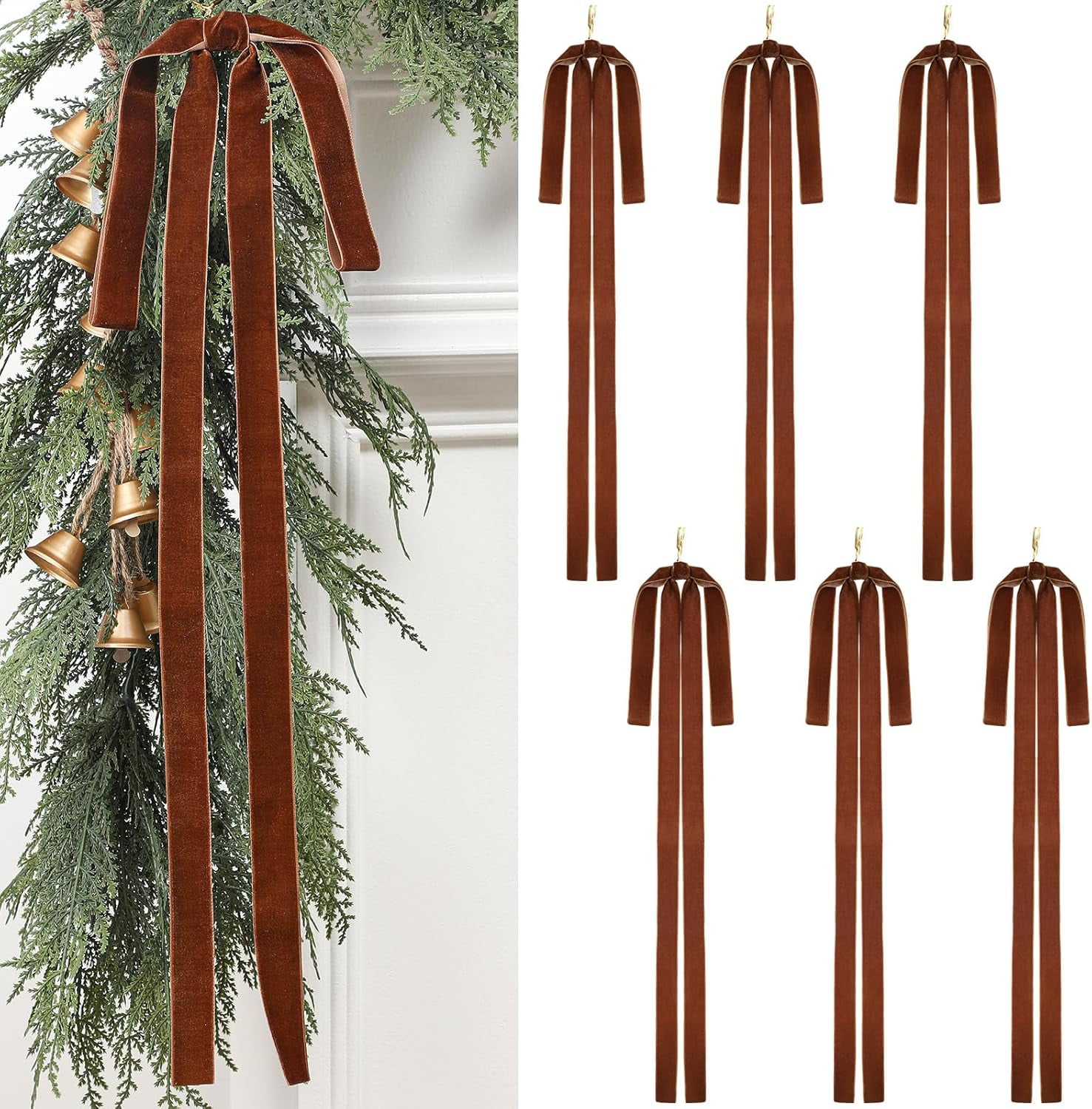 Janinka 6 Pcs Velvet Christmas Swag Bow 23.5x15.5 Inch Rustic Large ...