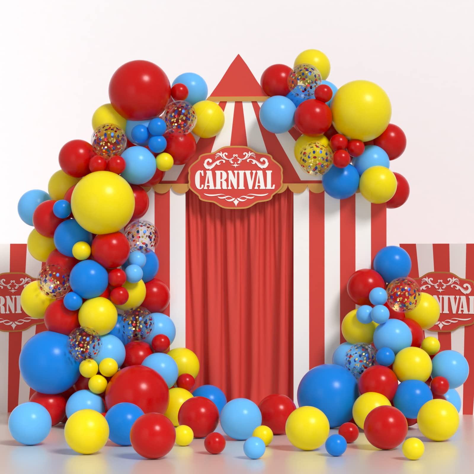 Janinus Colorful Carnival Balloons Arch Yellow Red Blue Circus Balloons ...