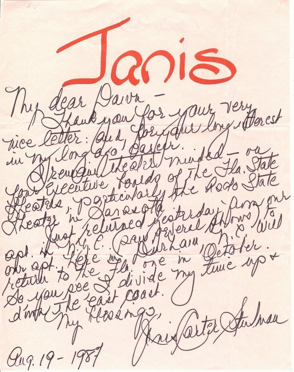 Janis Carter Signed Autographed Personal Letter Actress 1987 JSA ...