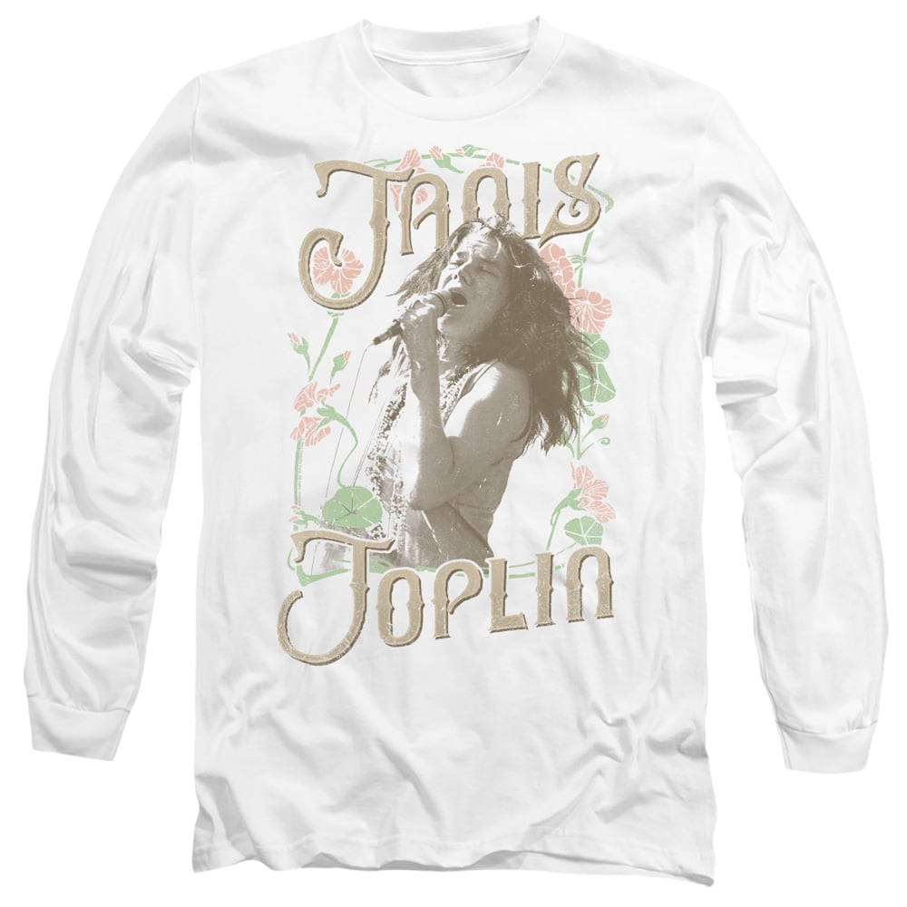 Janis Joplin Janis Floral Border Unisex Adult Long-Sleeve T Shirt,White ...