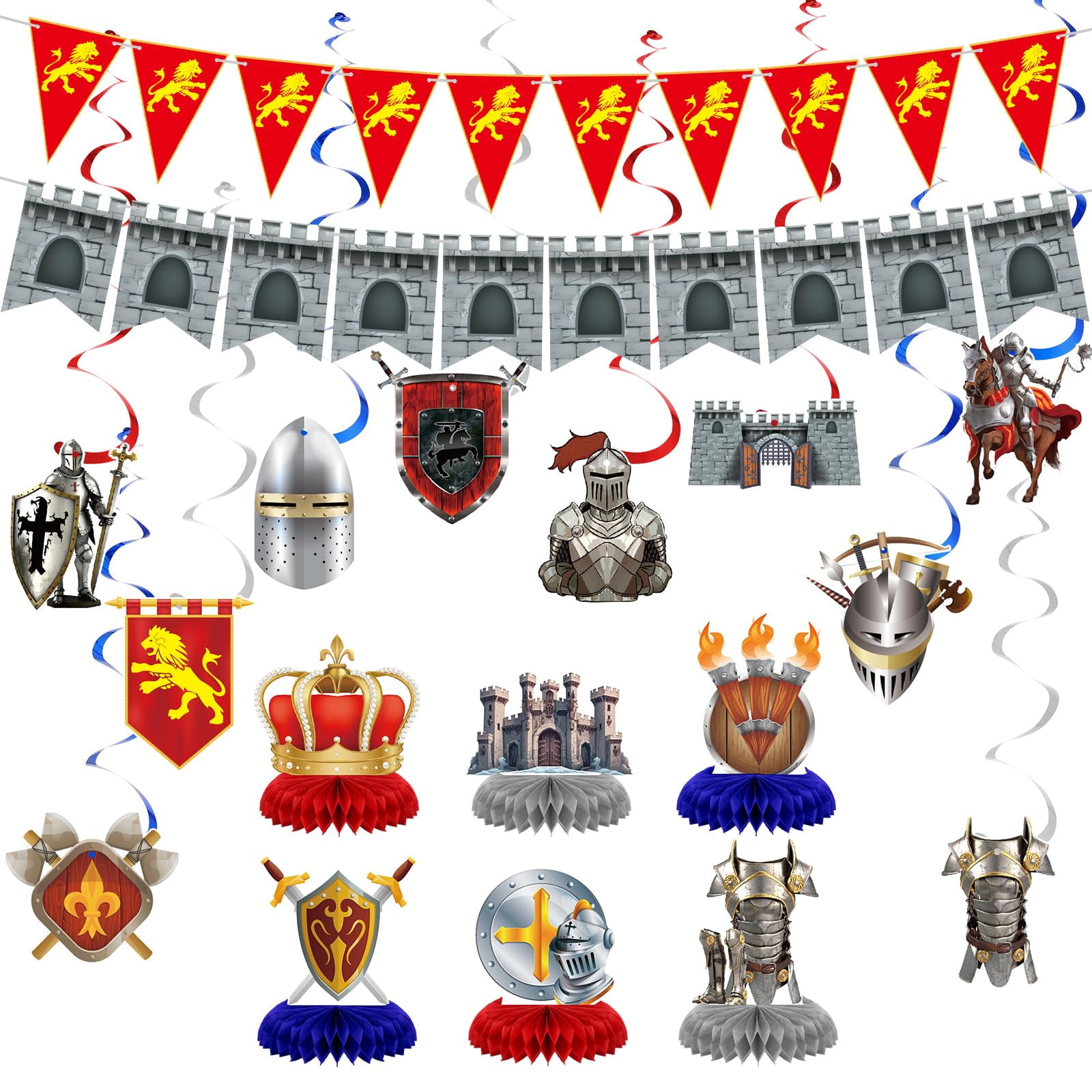Janlaugh 18 Pcs Medieval Knight Birthday NSD3 Party Decorations Castle ...