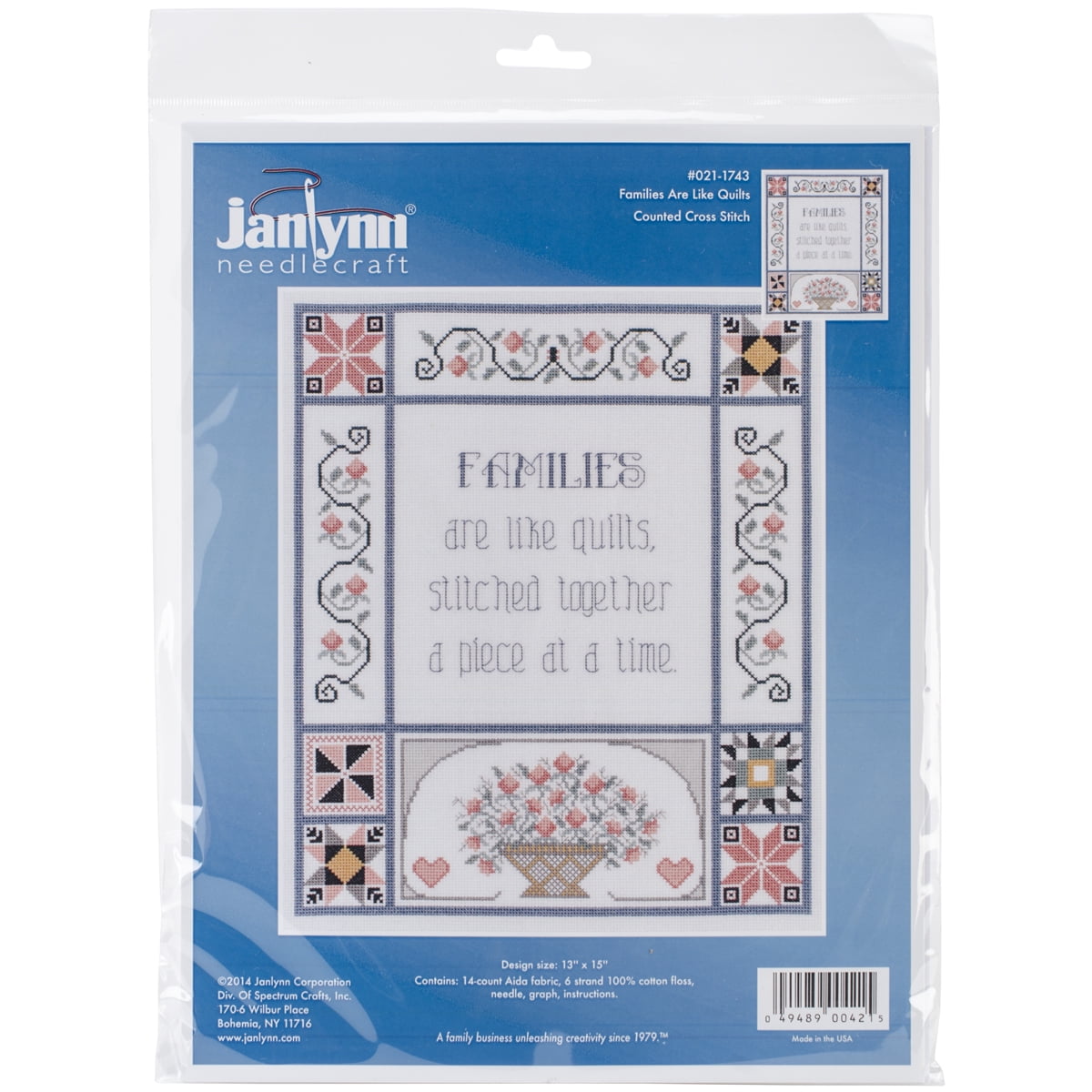Janlynn Counted Cross Stitch Kit 13"X15"-Families Are Like Quilts (14 ...