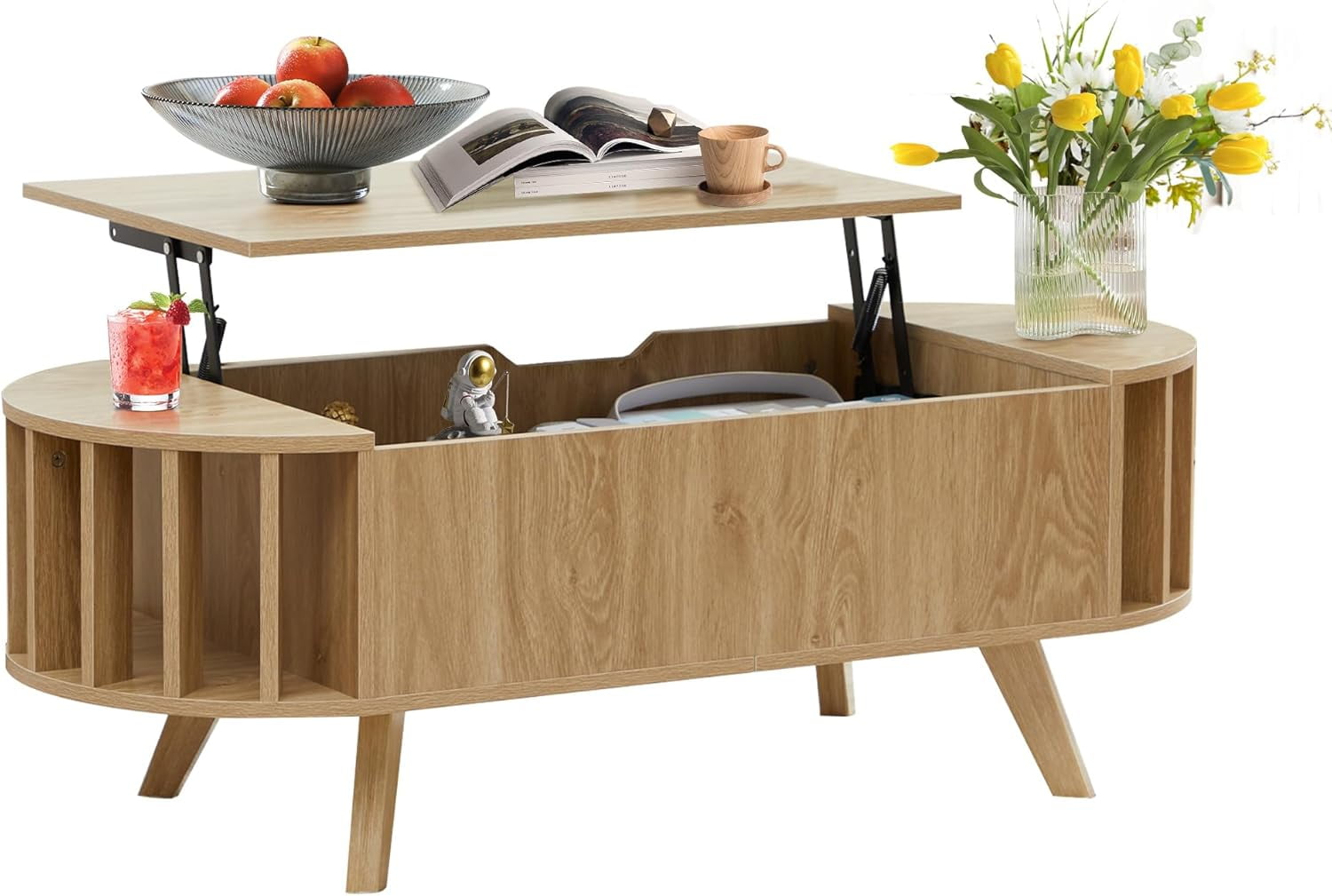 Janmer Small Lift Top Coffee Table with Sliding Tambour Door 47.3" Mid ...