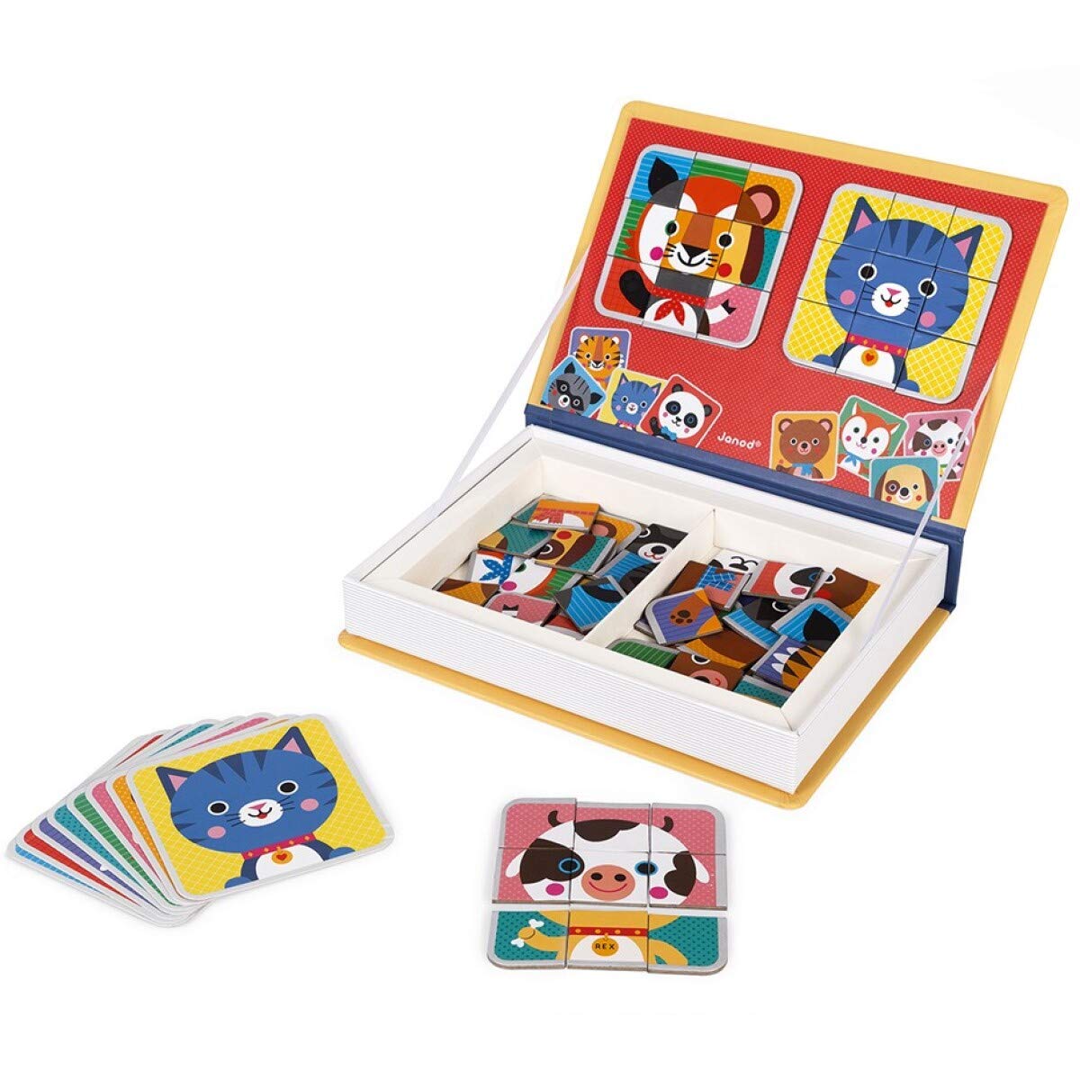 Janod Magnetibook 80 pc TSF6 Magnetic Mix and Match Animal Faces Game ...