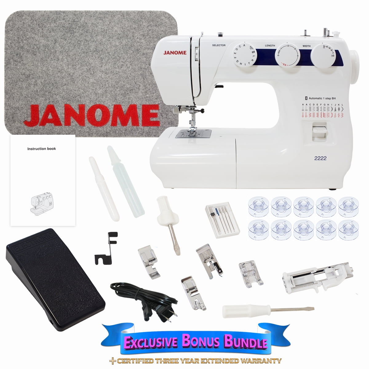 Janome 2222 Mechanical Sewing Machine with Exclusive Bonus Bundle ...