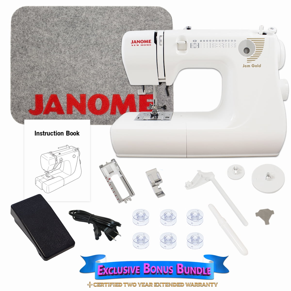 Janome Jem Gold 660 Quilting Sewing Machine with Exclusive Bonus Bundle ...
