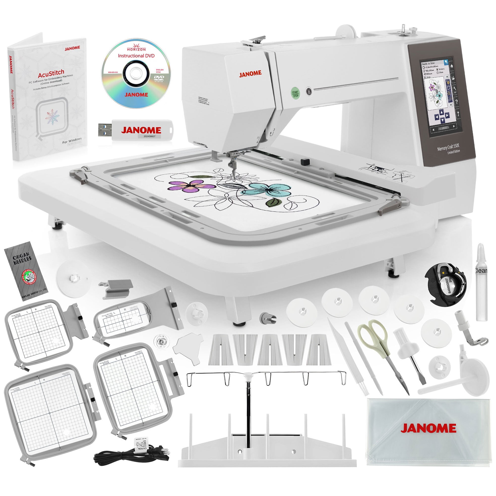 Janome Memory Craft 550e LE Embroidery Machine Bundle - Includes ...