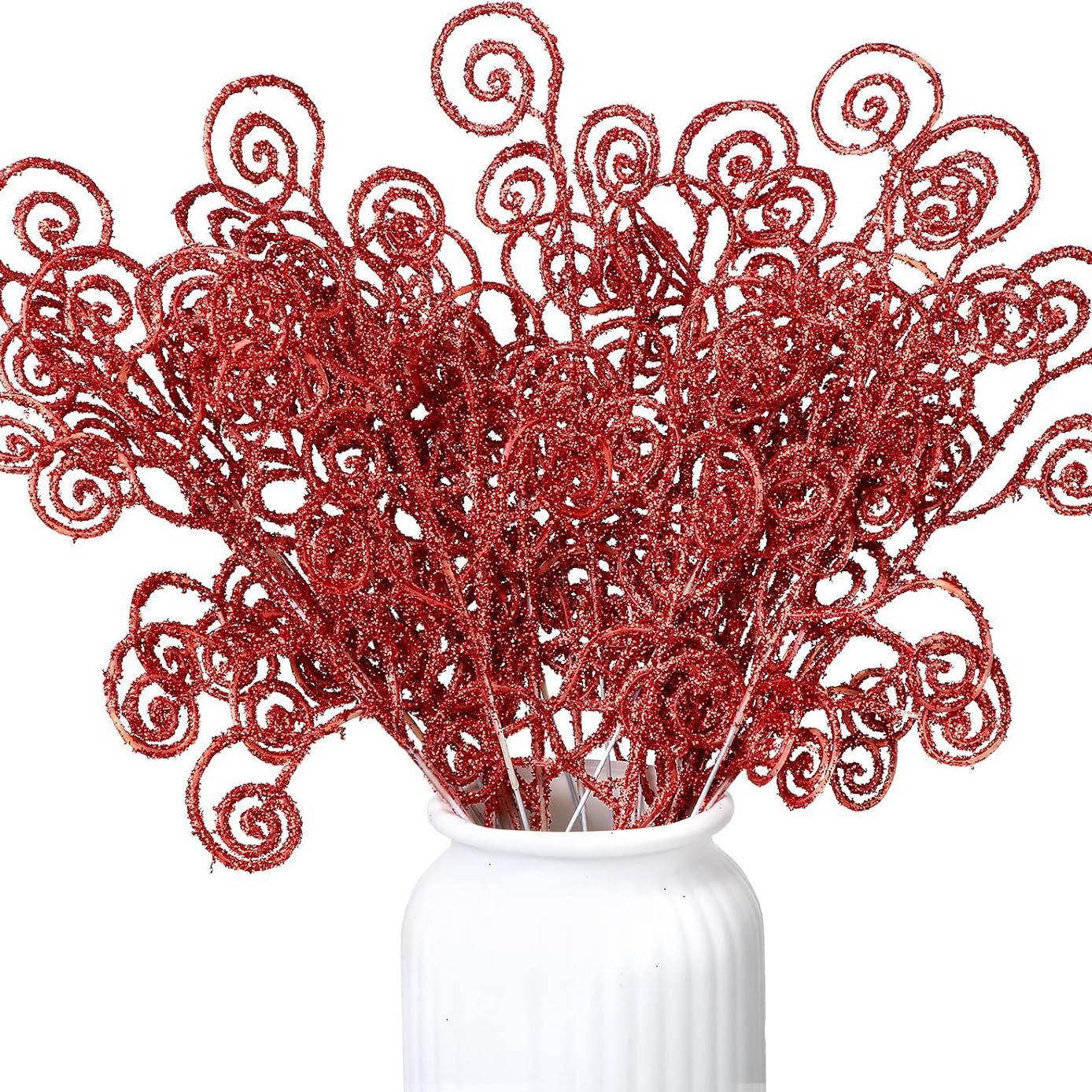 Janrevotw 20 Pcs Christmas Tree Pick 12” Artificial Glitter Stem ...