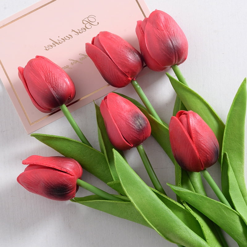 Janrevotw 20 Pcs Multicolor Tulips Artificial Flowers Faux Tulip Stems ...