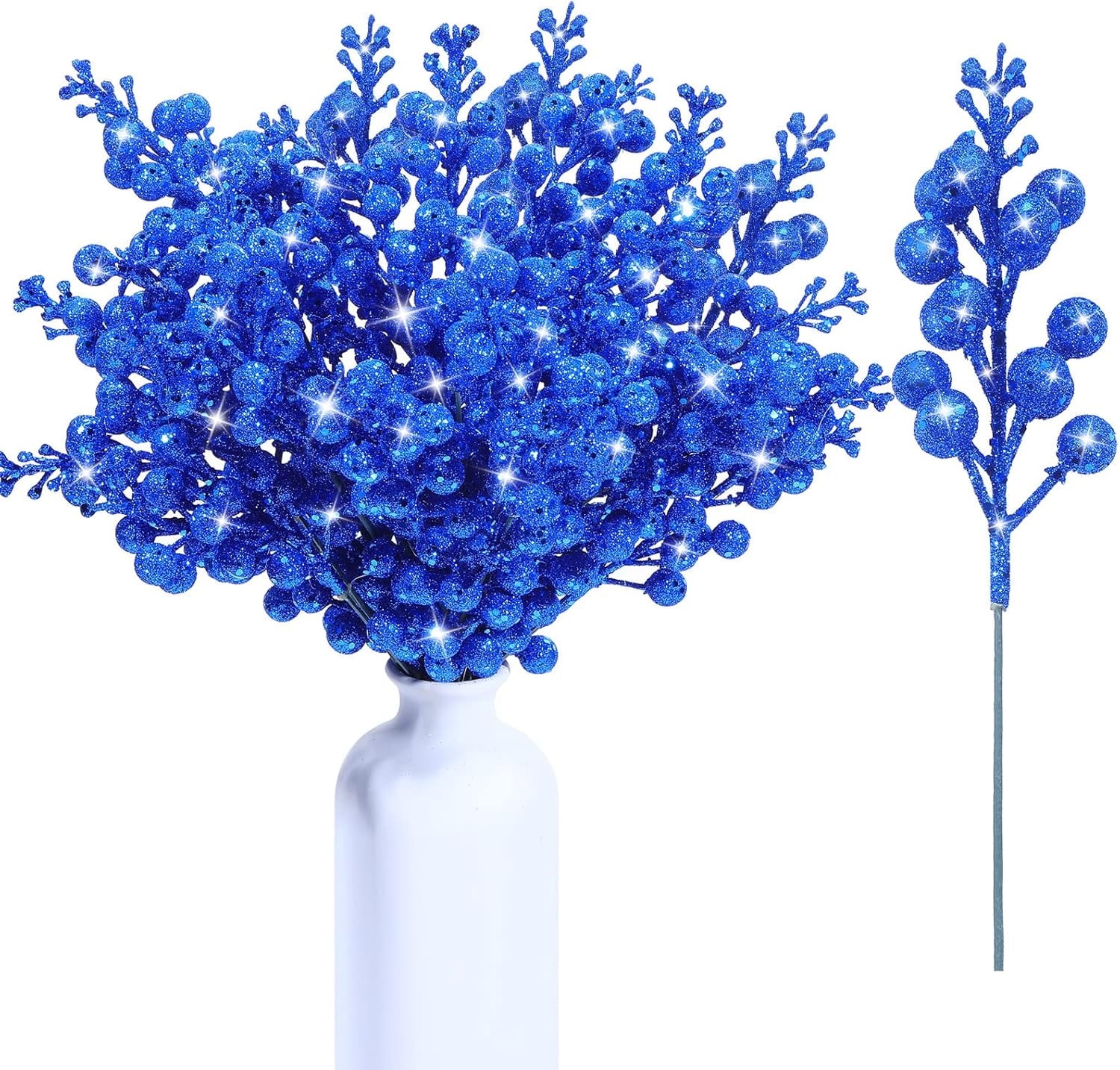 Janrevotw 24 Pcs Christmas Glittered Berries Stems 7.9 Inch Artificial ...