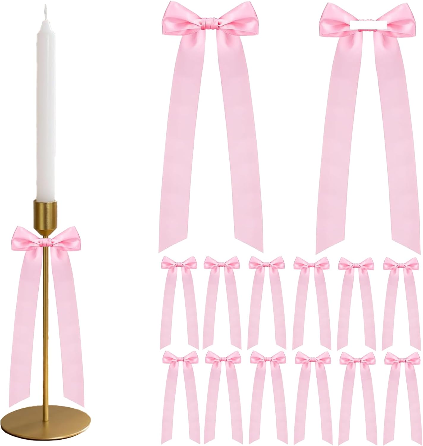 Janrevotw 24 Pcs Pink Satin Bows for Candlestick Decoration, Baby ...