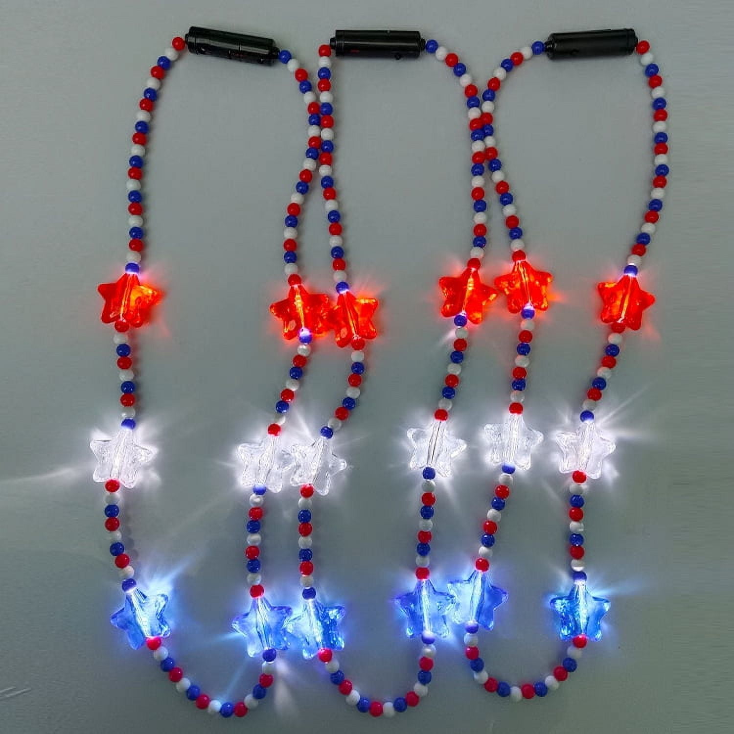 Janrevotw 3 Piece Light Up Patriotic Mardi Gras Beaded Necklace, 4th Of ...