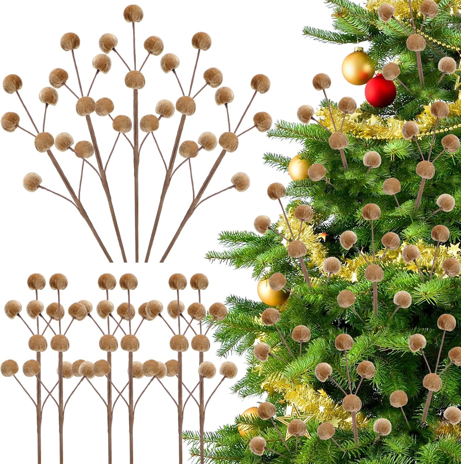 Janrevotw 6 Pcs 12 Inch Christmas Tree Picks Velvet Christmas Ornaments ...
