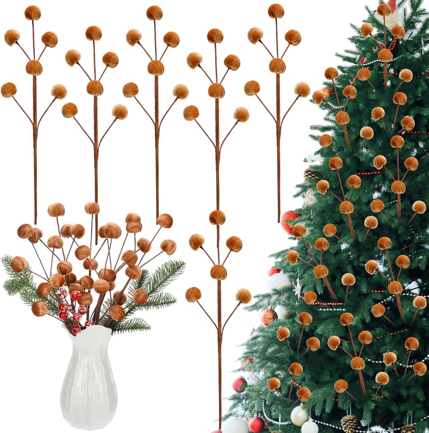 Janrevotw 6 Pcs 12 Inch Christmas Tree Picks Velvet Christmas Ornaments ...