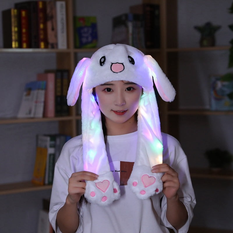 Janrevotw Bunny Hat Ears Press Paw Hat Pop Up Behind Girls Funny Bunny ...