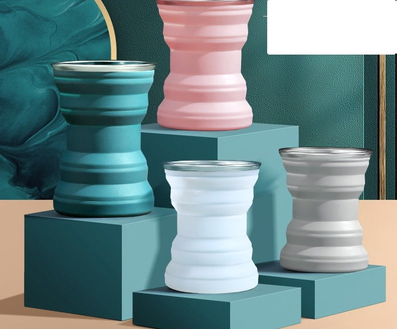 Janrevotw Foldable Travel Mug Silicone Folding Camping Mug With Lid ...