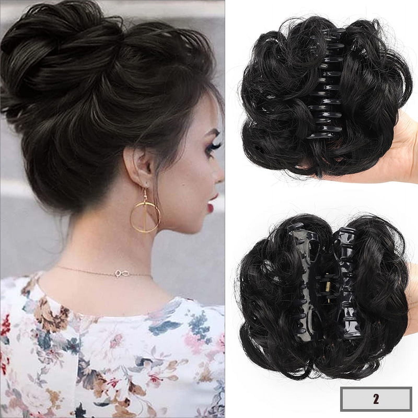 Janrevotw Grab Clip Hair Ring Claw Clip Messy Bun Wig Piece Wavy Curly ...