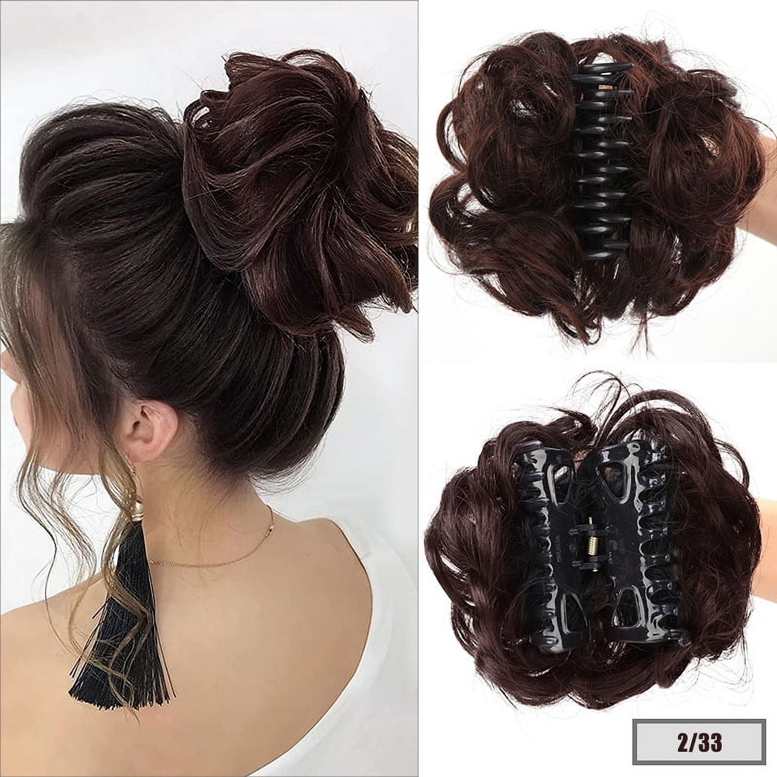 Janrevotw Grab Clip Hair Ring Claw Clip Messy Bun Wig Piece Wavy Curly ...