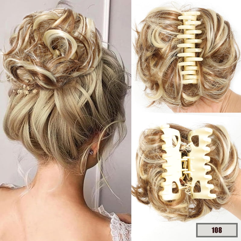 Janrevotw Grab Clip Hair Ring Claw Clip Messy Bun Wig Piece Wavy Curly ...