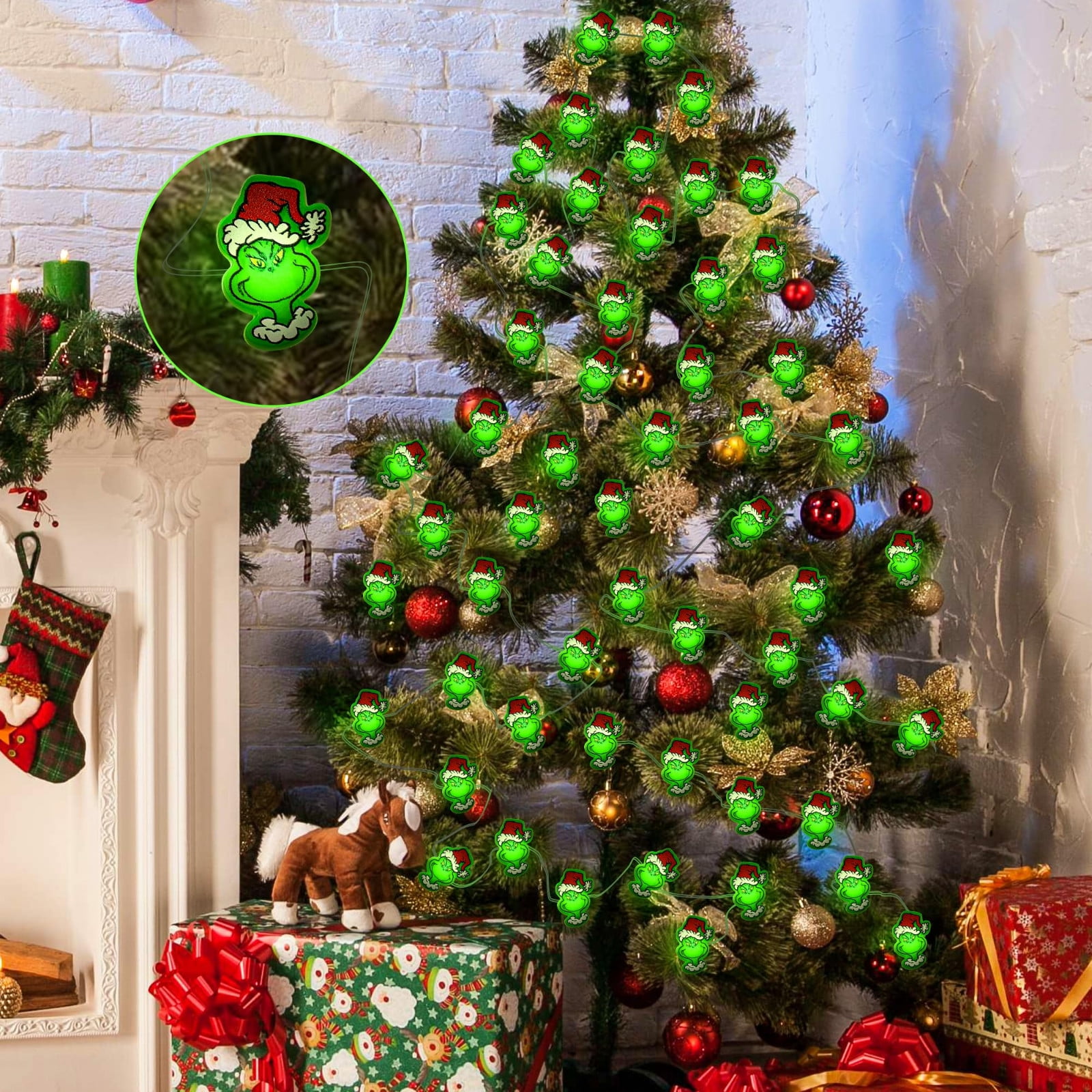 Janrevotw Grinch Decor Grinch 16 Ft 50 Led Battery Powered Christmas ...