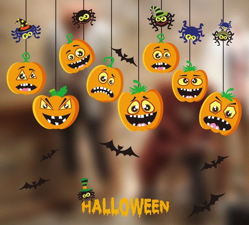 Janrevotw Halloween Static Stickers Shopping Mall Store Window Scene ...
