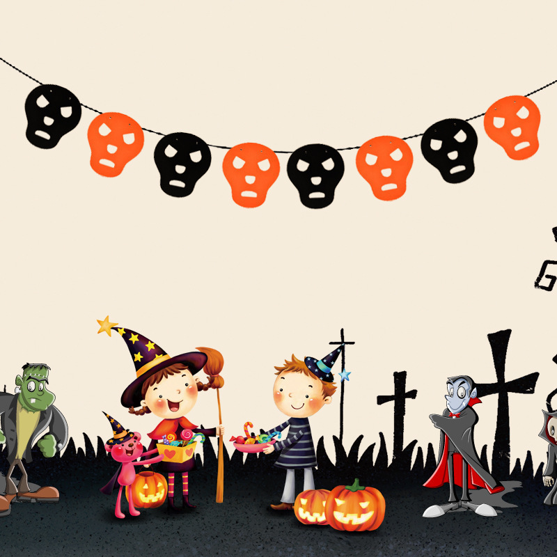 Janrevotw Halloween Triangle Hanging Flag Felt Pumpkin Skeleton Hanging ...