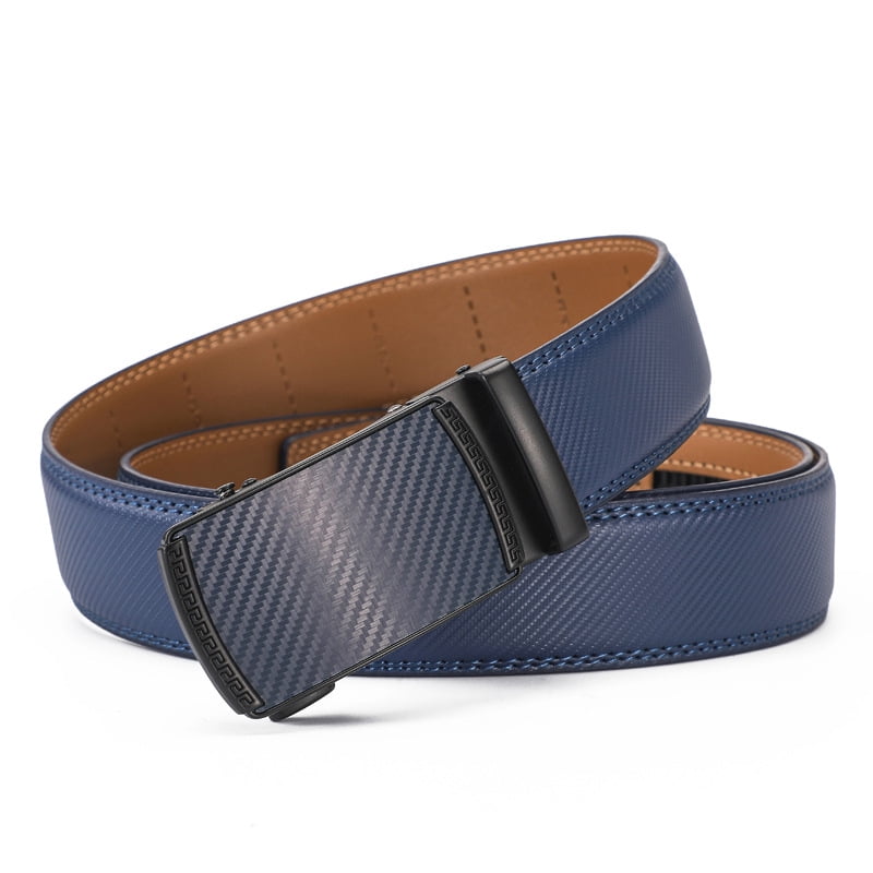 Janrevotw Men'S Leather Belt With Automatic Ratchet Buckle And Sliding ...